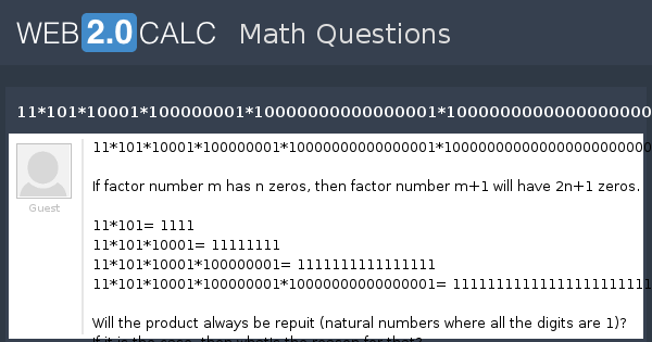 View question - 11*101*10001*100000001*10000000000000001 ...