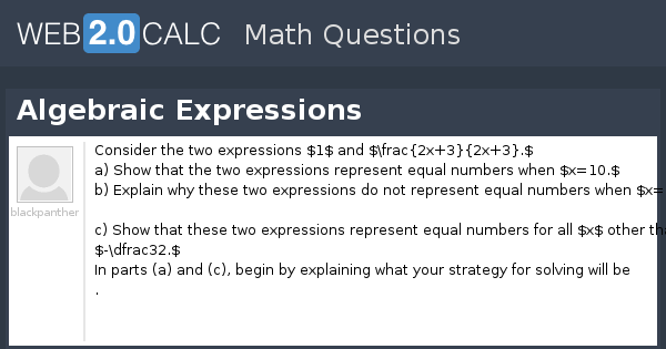 View question - Algebraic Expressions