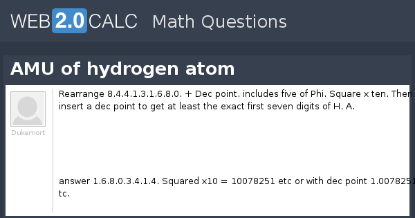View question - AMU of hydrogen atom