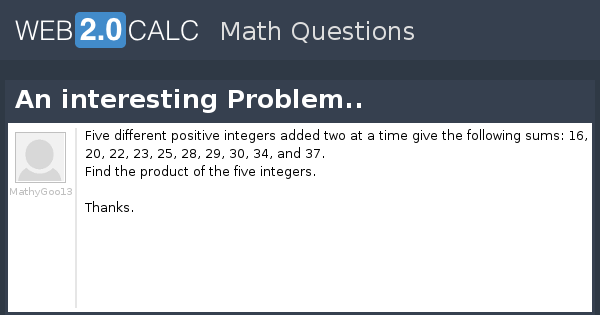 View question - An interesting Problem..