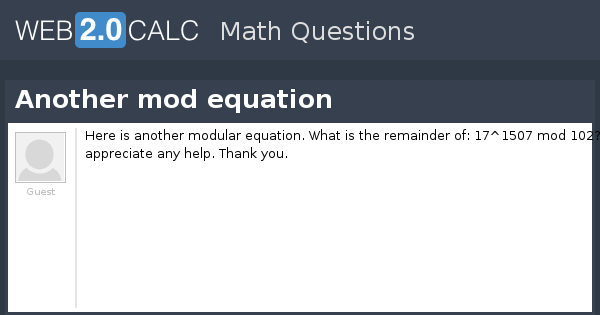 View question - Another mod equation