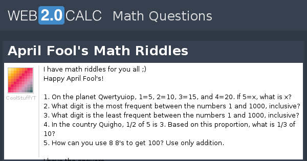 View question - April Fool's Math Riddles