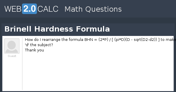 View question - Brinell Hardness Formula