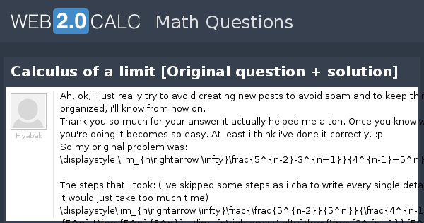 View question - Calculus of a limit [Original question + solution]