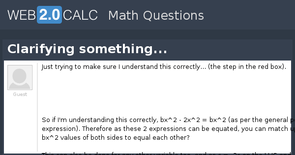 View question - Clarifying something...