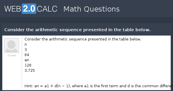 View question - Consider the arithmetic sequence presented in the table below.