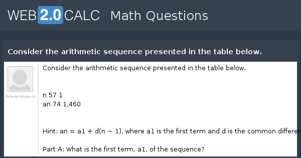 View question - Consider the arithmetic sequence presented in the table below.