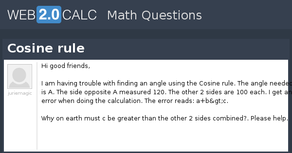 View question - Cosine rule
