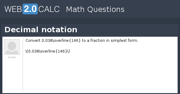 View Question Decimal Notation
