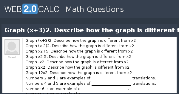 View question - Graph (x+3)2. Describe how the graph is different from x2