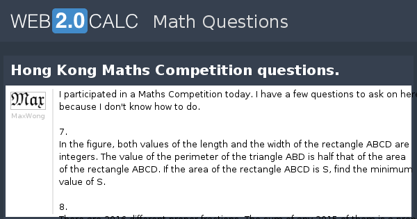 View question - Hong Kong Maths Competition questions.