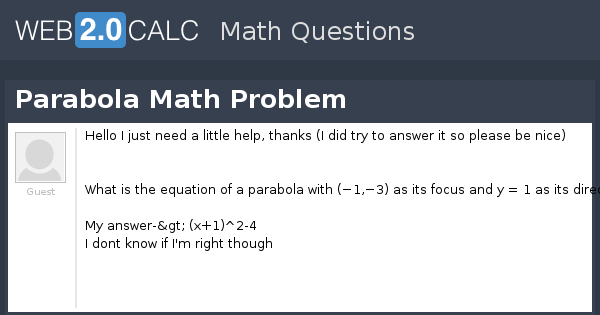 View question - Parabola Math Problem