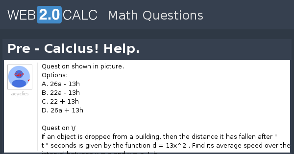 View question - Pre - Calclus! Help.