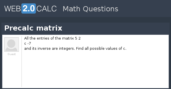 View question - Precalc matrix