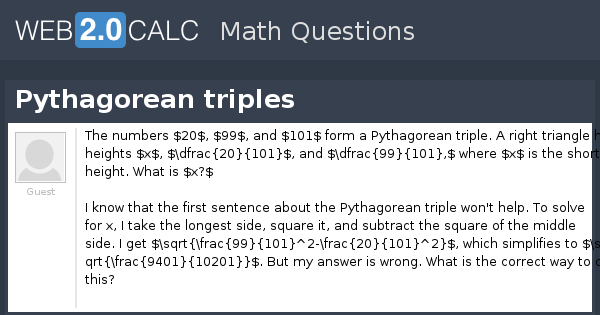 View question - Pythagorean triples