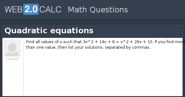 View question - Quadratic equations