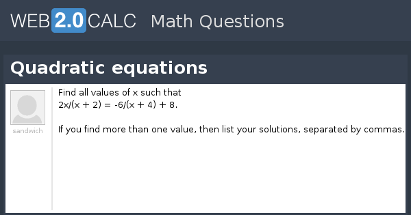 View question - Quadratic equations