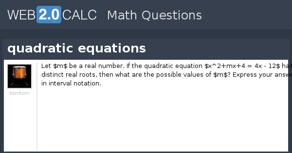 View question - quadratic equations