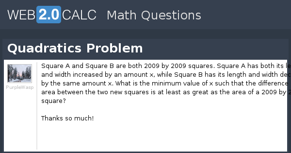 View question - Quadratics Problem