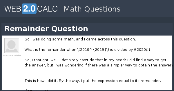 View question - Remainder Question
