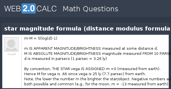 View question - star magnitude formula (distance modulus formula)