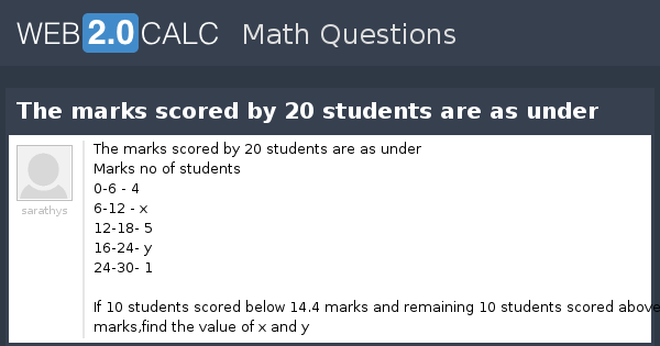 View question - The marks scored by 20 students are as under