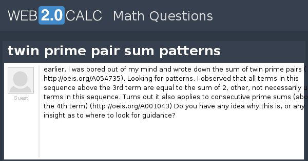 View Question Twin Prime Pair Sum Patterns
